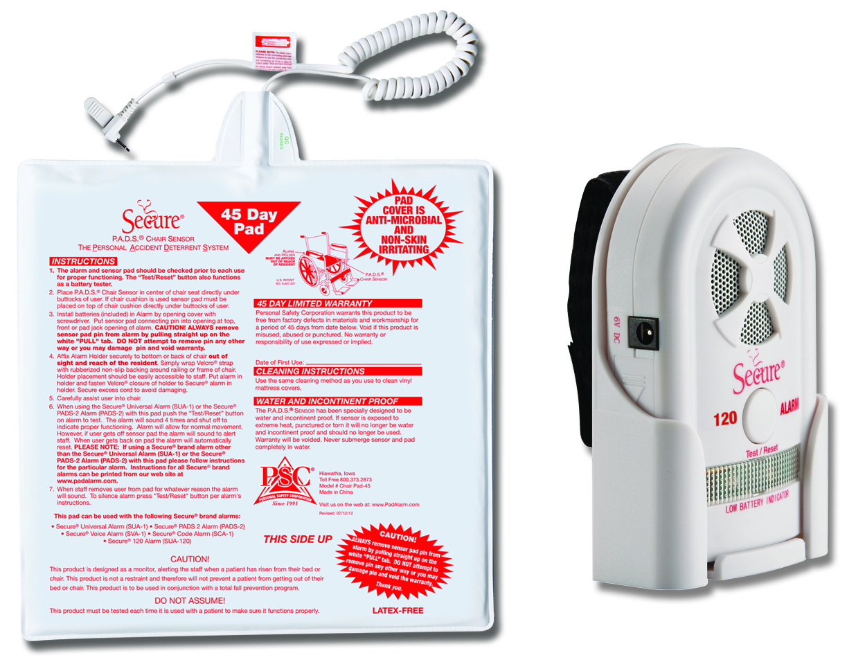 PSC 120 dB Fall Management Alarm 45 Day Chair Pads Set - Bowers Medical ...