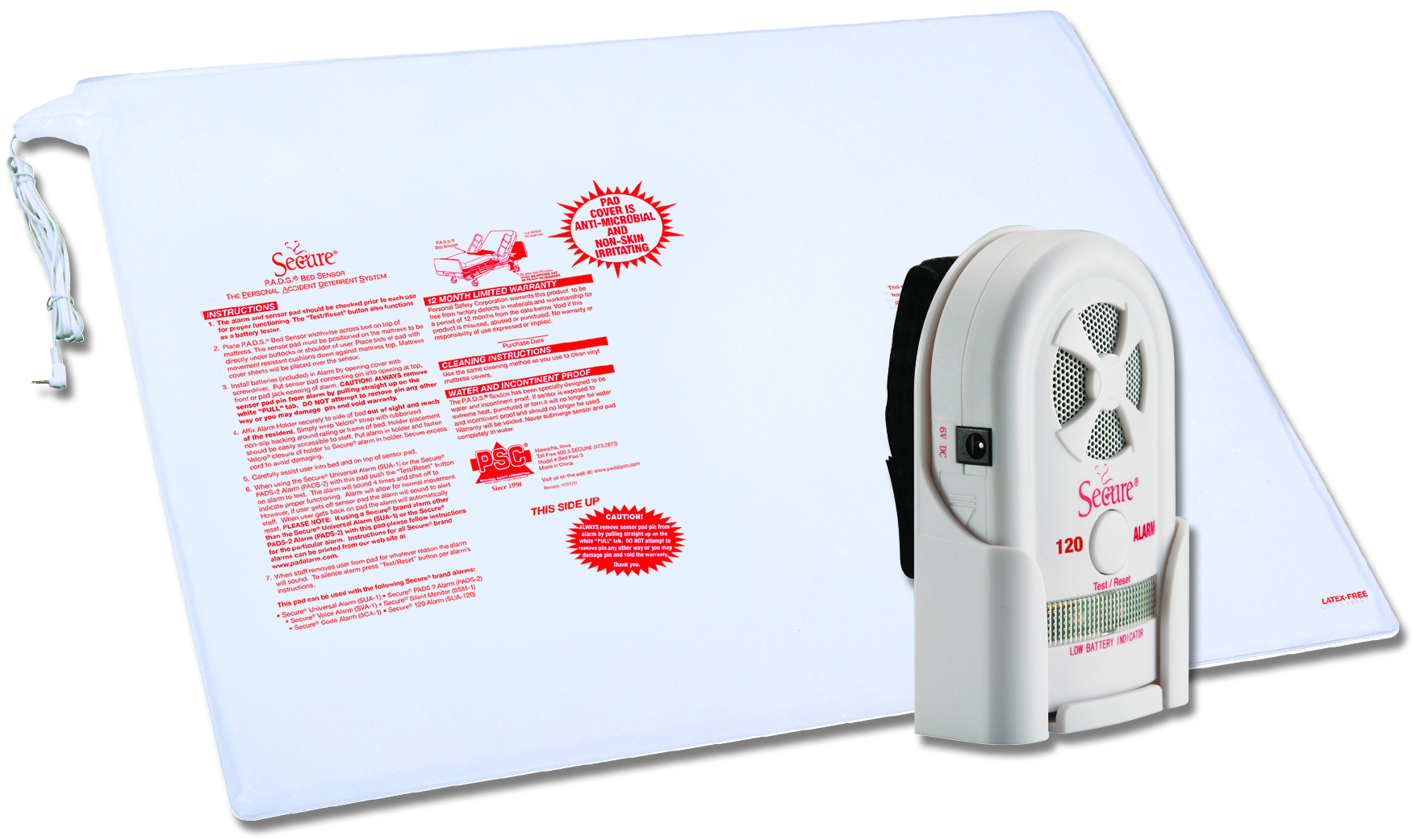 PSC 120 dB Fall Management Alarm Bed Pads-12 Set - Bowers Medical Supply